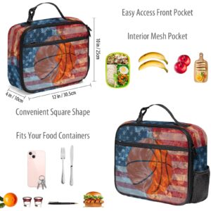 Onzhvex Basketball Reusable Lunch Box, Insulated Lunch Bags for Girls Boys Kids, Thermal Tote Bags with Detachable Buckle Leak-proof Cooler Container for Work, Picnic, Outdoor