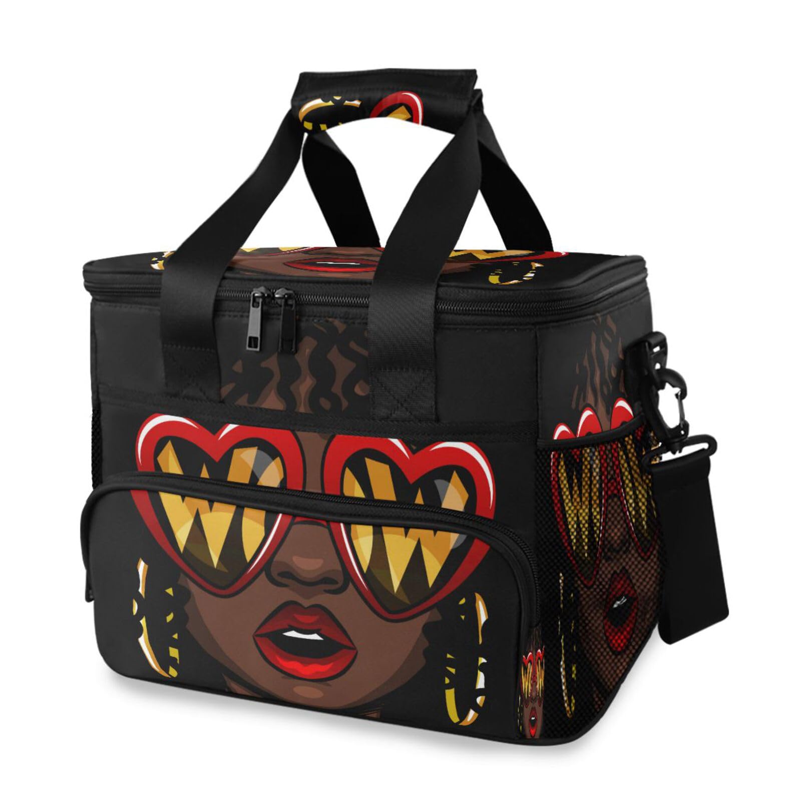 Cool African American Women Picnic Lunch Bag for Women Men, Waterproof Cooler Lunch Tote Bag Large Insulated Lunch Box Organizer with Shoulder Strap for Office Work Travel Camping