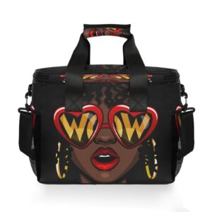 Cool African American Women Picnic Lunch Bag for Women Men, Waterproof Cooler Lunch Tote Bag Large Insulated Lunch Box Organizer with Shoulder Strap for Office Work Travel Camping