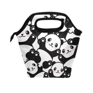 wamika cute panda lunch bag tote lunchbox handbag, black white women insulated food container gourmet cooler warm pouch for school work office