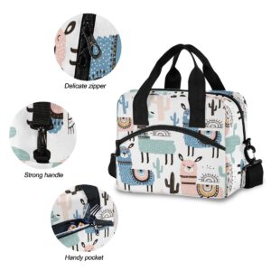 AUUXVA Reusable Insulated Cute Animal Llama Tropical Cactus Lunch Bag Cooler Tote Bag Lunch Bag Office Work Beach Picnic Hiking Lunch Box Container Organizer with Adjustable Shoulder Strap for Adults