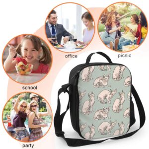 Hairless Naked Cats Sphynx Cats Lunch Bags Box Reusable Insulated Cooler Durable Portable Office Work School,For Women Men