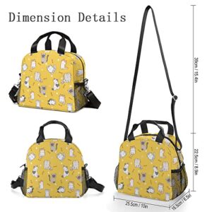 Reusable Insulated Lunch Bag Yellow Cats for Boys and Girls, Cooler Lunch Box with Adjustable Removable Shoulder Strap for Women Men, Lunch Tote Bag with Side Pockets for Picnic Work Outdoors