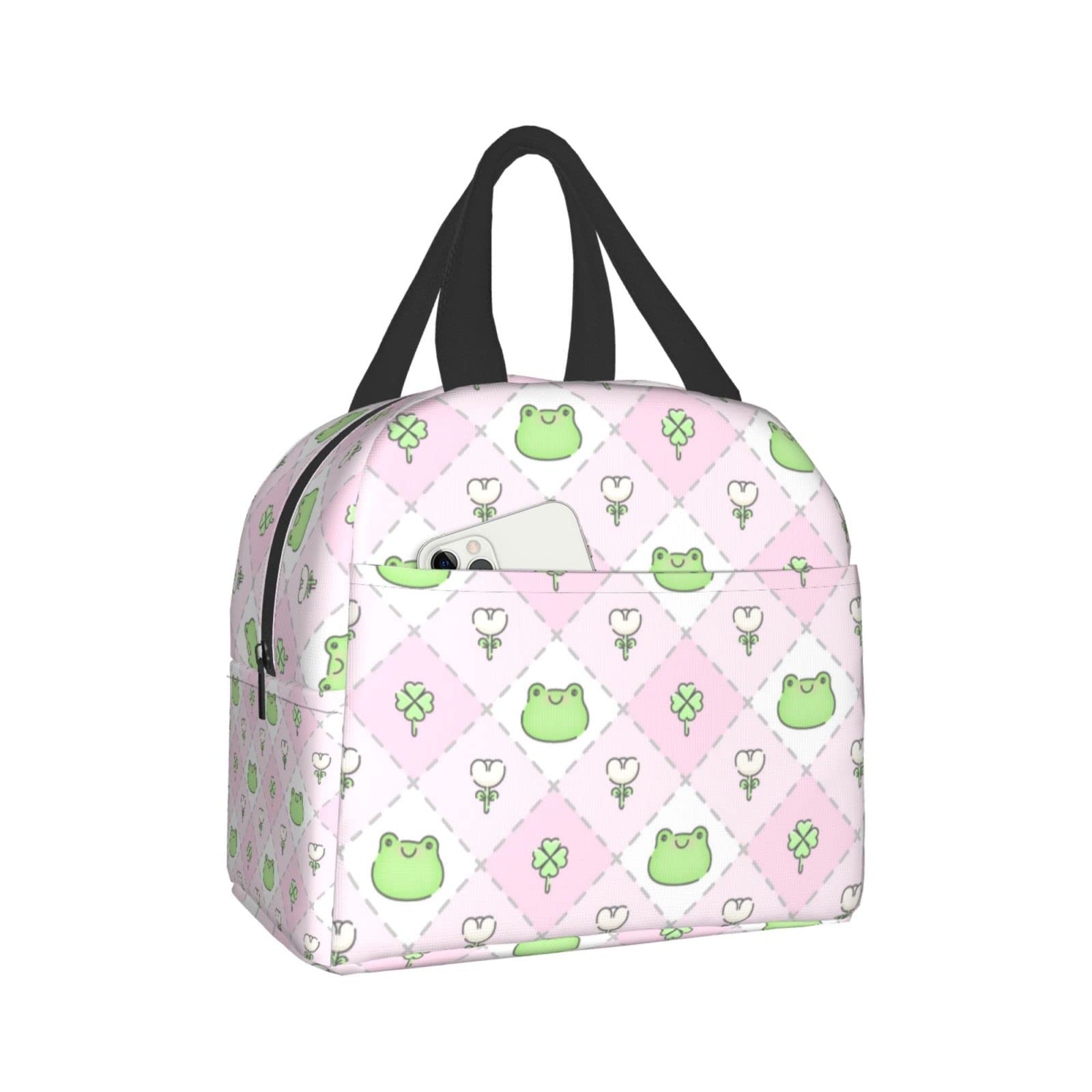 Ucsaxue Green Frog Kawaii Pink Lunch Bag Travel Box Work Bento Cooler Reusable Tote Picnic Boxes Insulated Container Shopping Bags For Adult Women Men