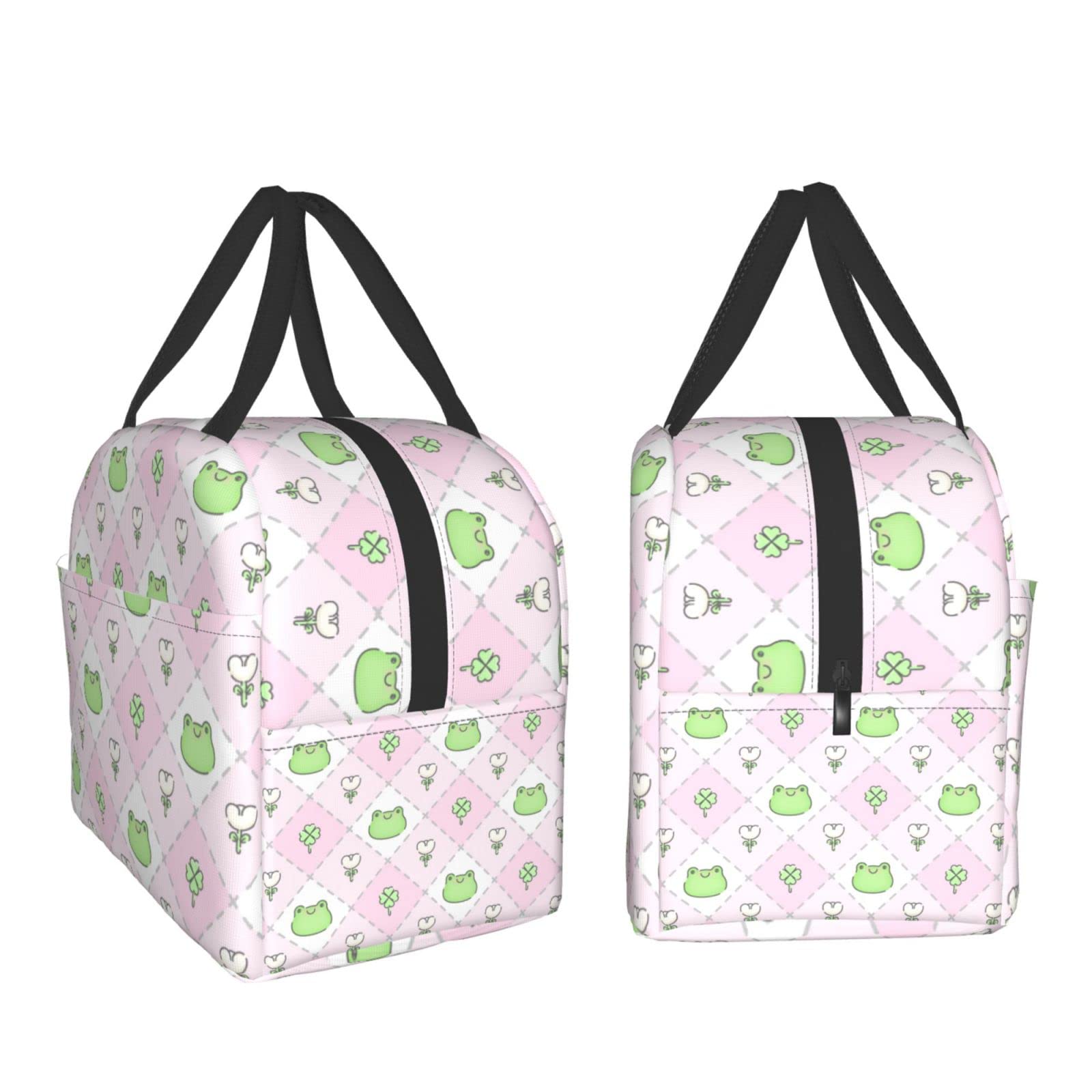 Ucsaxue Green Frog Kawaii Pink Lunch Bag Travel Box Work Bento Cooler Reusable Tote Picnic Boxes Insulated Container Shopping Bags For Adult Women Men