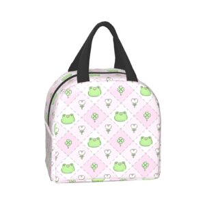 Ucsaxue Green Frog Kawaii Pink Lunch Bag Travel Box Work Bento Cooler Reusable Tote Picnic Boxes Insulated Container Shopping Bags For Adult Women Men