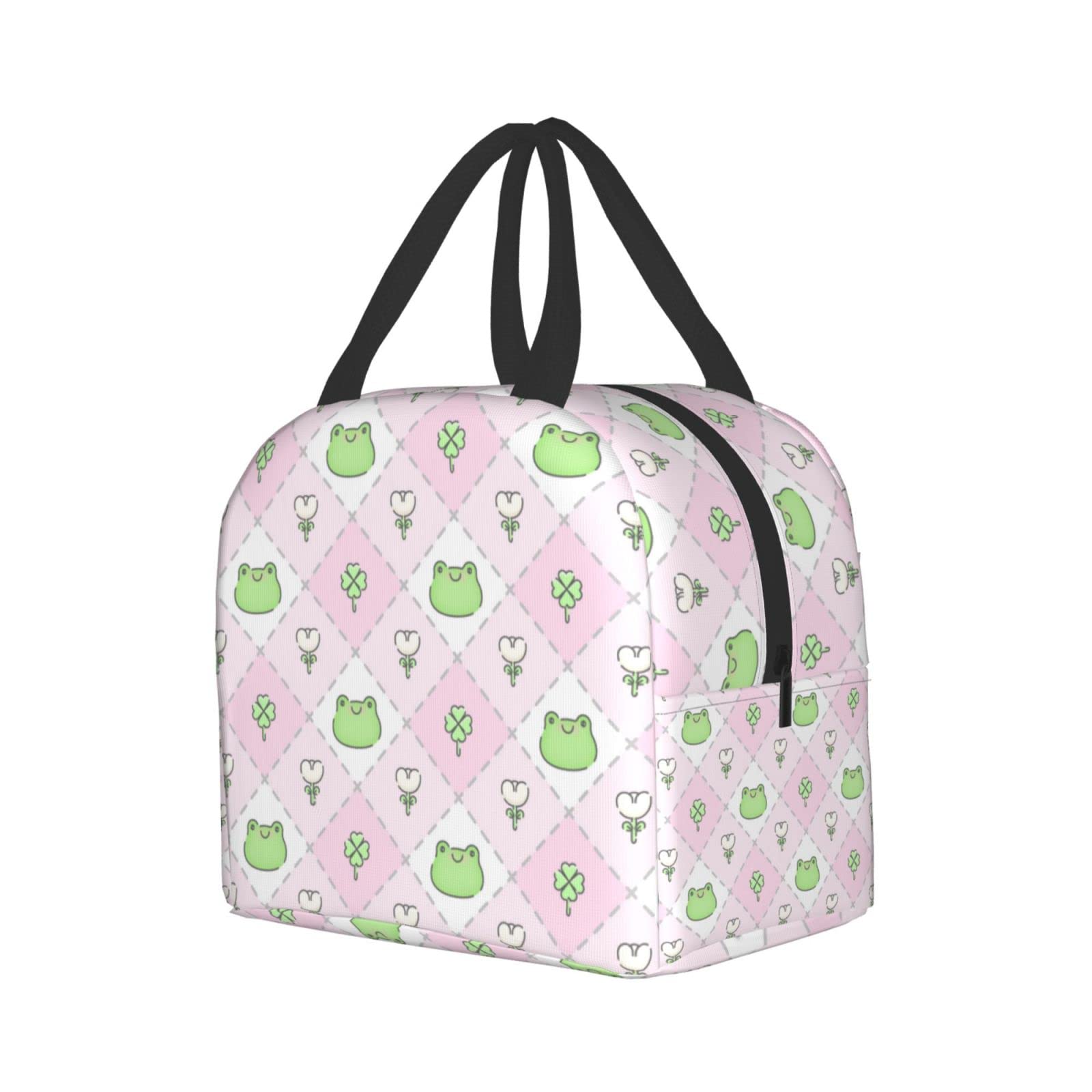 Ucsaxue Green Frog Kawaii Pink Lunch Bag Travel Box Work Bento Cooler Reusable Tote Picnic Boxes Insulated Container Shopping Bags For Adult Women Men