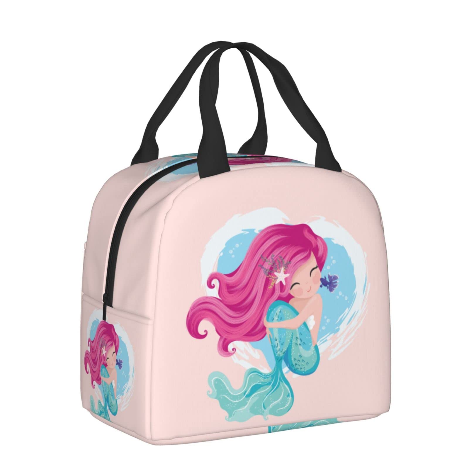 PrelerDIY Mermaid Girl Lunch Box - Insulated Lunch Bags for Women/Men Reusable Lunch Tote Bags, Perfect for Office/Camping/Hiking/Picnic/Beach/Travel