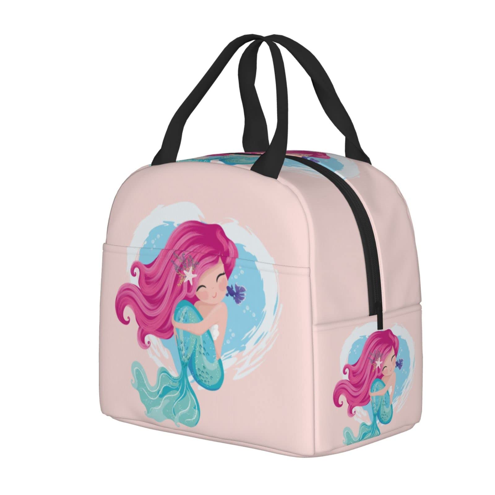 PrelerDIY Mermaid Girl Lunch Box - Insulated Lunch Bags for Women/Men Reusable Lunch Tote Bags, Perfect for Office/Camping/Hiking/Picnic/Beach/Travel