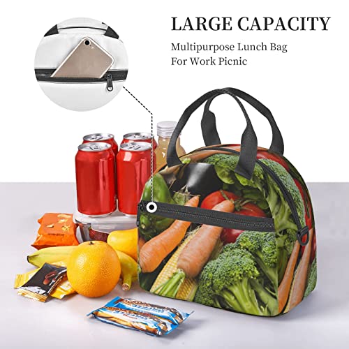 LYNSAY Nutritious Vegetables Printed Lunch Bag, Lightweight And Durable, Adjustable Shoulder Strap, Reusable Lunch Handbag, Portable Refrigerated Bag