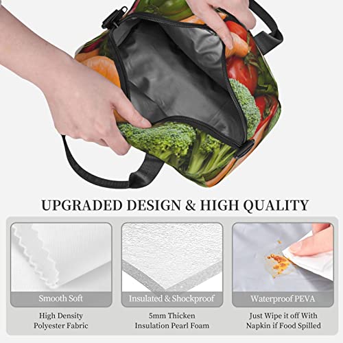 LYNSAY Nutritious Vegetables Printed Lunch Bag, Lightweight And Durable, Adjustable Shoulder Strap, Reusable Lunch Handbag, Portable Refrigerated Bag