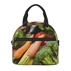 LYNSAY Nutritious Vegetables Printed Lunch Bag, Lightweight And Durable, Adjustable Shoulder Strap, Reusable Lunch Handbag, Portable Refrigerated Bag