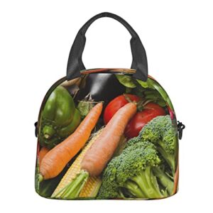 LYNSAY Nutritious Vegetables Printed Lunch Bag, Lightweight And Durable, Adjustable Shoulder Strap, Reusable Lunch Handbag, Portable Refrigerated Bag