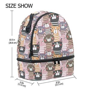 Cute Cats Bears Insulated Lunch Box for School Cartoon Kitten Animals Double Decker Reusable Lunch Bag Containers With Adjustable Shoulder Strap Dual Compartment Durable Cooler Tote Bag for Girl