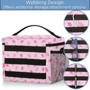 AUUXVA Cute Strawberry Tactical Lunch Bag for Men Women Adult Work Beach Picnic, Polka Dot Pink Lunch Box with Shoulder Strap Meal Prep Organizer Heavy Duty