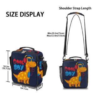 TropicalLife Lunch Bag for Boys, Reusable Cute Lunch Box Insulated Kids Cooler Tote Bag with Adjustable Shoulder Strap School Lunch Container for Toddler Kids Teen Girls (Cool Dinosaur)