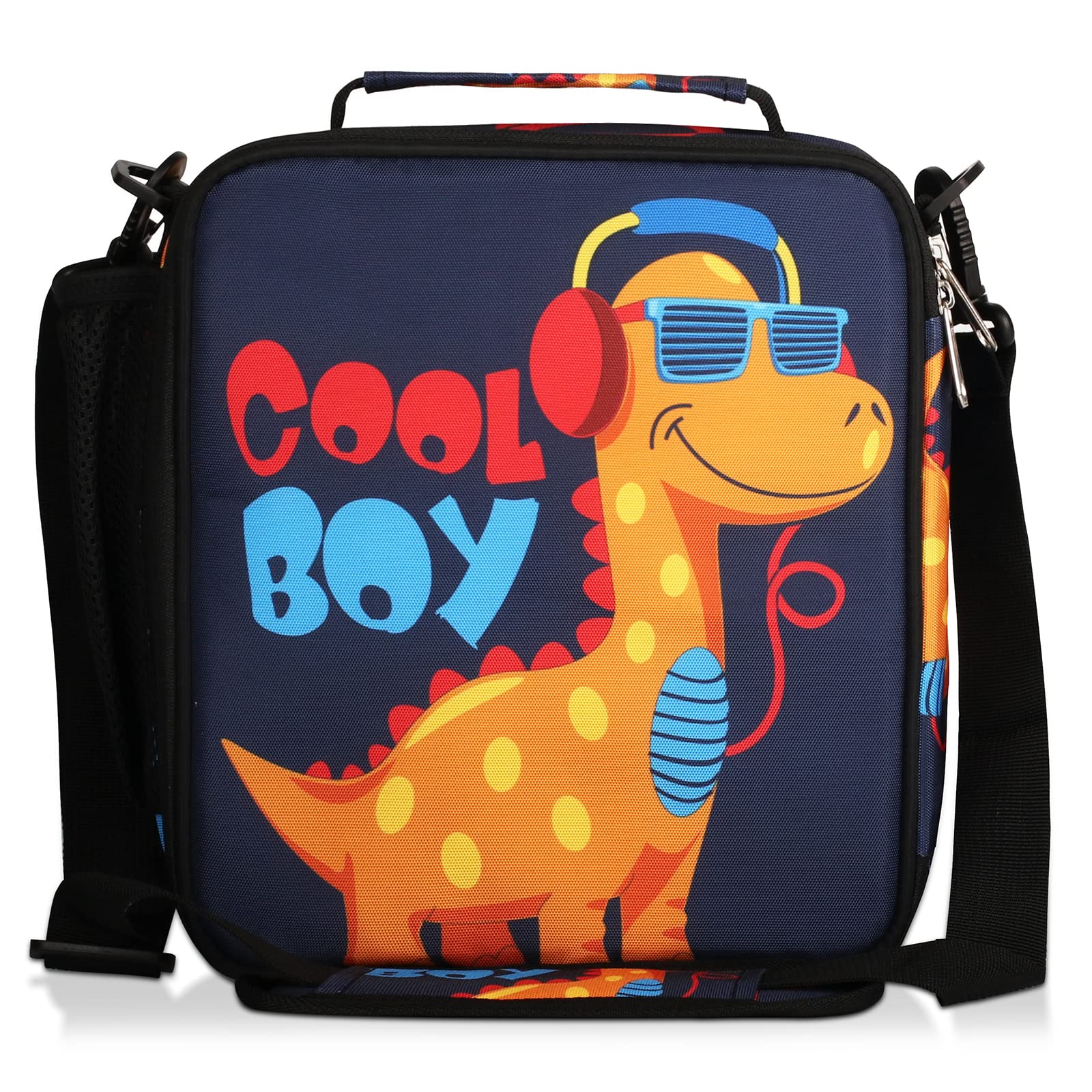 TropicalLife Lunch Bag for Boys, Reusable Cute Lunch Box Insulated Kids Cooler Tote Bag with Adjustable Shoulder Strap School Lunch Container for Toddler Kids Teen Girls (Cool Dinosaur)