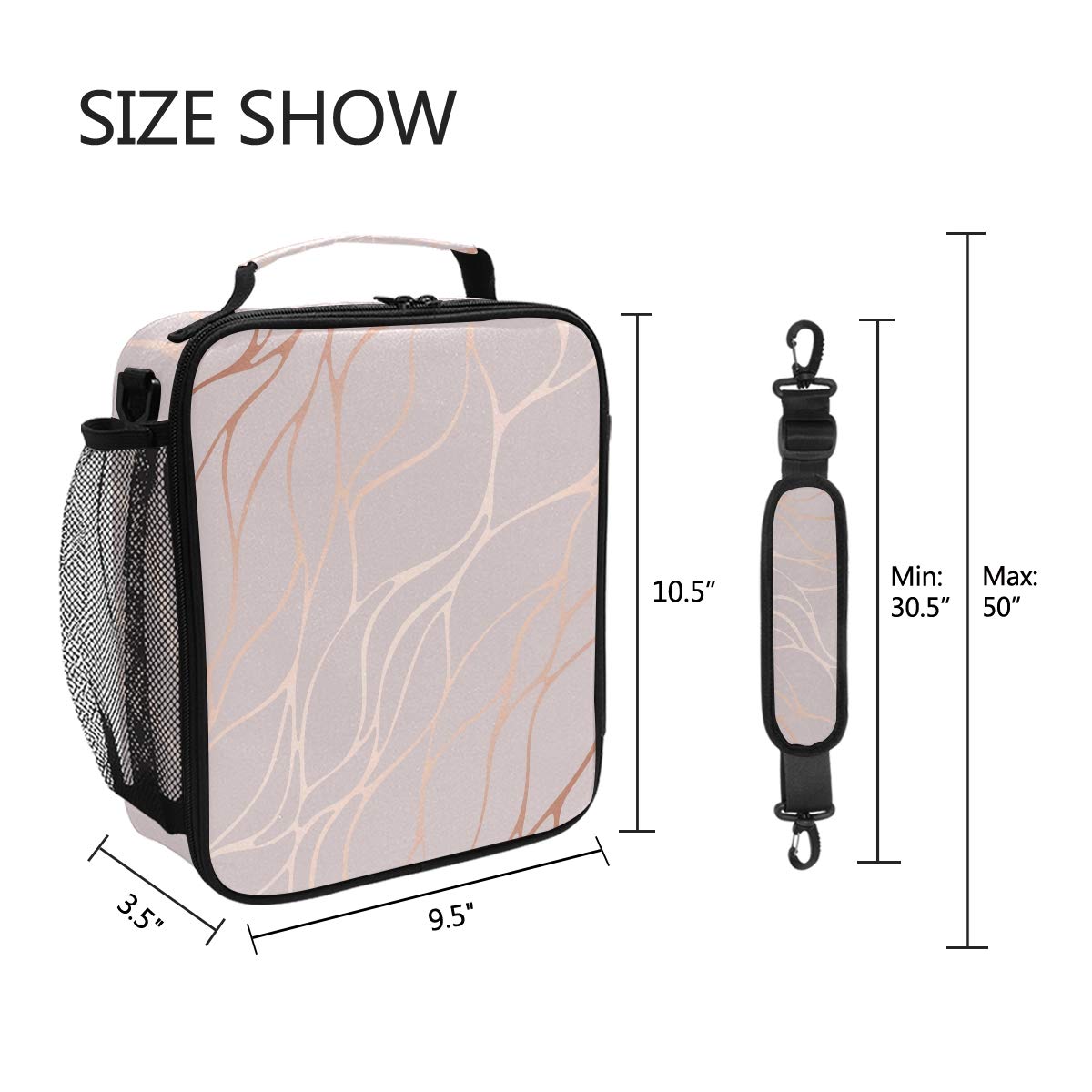 AUUXVA Lunch Box Bag Rose Gold Marble Pattern Lunchbox Insulated Thermal Cooler Ice Adjustable Shoulder Strap for Women Men Boys Girls3