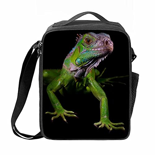 Cumagical Green Lizard Print Portable Lunch Bag Adjustable Shoulder Strap Lunch Box School Office Meal Bag for Adult Teen Students