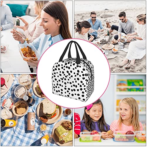 MDMEI Polka Dot Lunch Box Durable Insulated White Lunch Bag for Girls Women Reusable Leakproof Thermal Cooler Tote Black Dots LunchBox for School Office Travel Camping Picnic