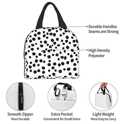 MDMEI Polka Dot Lunch Box Durable Insulated White Lunch Bag for Girls Women Reusable Leakproof Thermal Cooler Tote Black Dots LunchBox for School Office Travel Camping Picnic