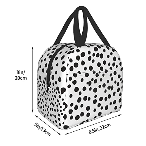 MDMEI Polka Dot Lunch Box Durable Insulated White Lunch Bag for Girls Women Reusable Leakproof Thermal Cooler Tote Black Dots LunchBox for School Office Travel Camping Picnic