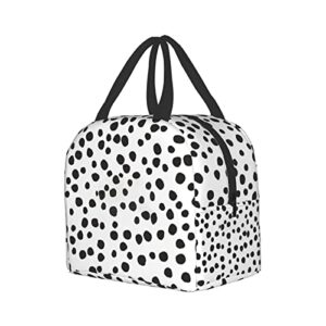 MDMEI Polka Dot Lunch Box Durable Insulated White Lunch Bag for Girls Women Reusable Leakproof Thermal Cooler Tote Black Dots LunchBox for School Office Travel Camping Picnic