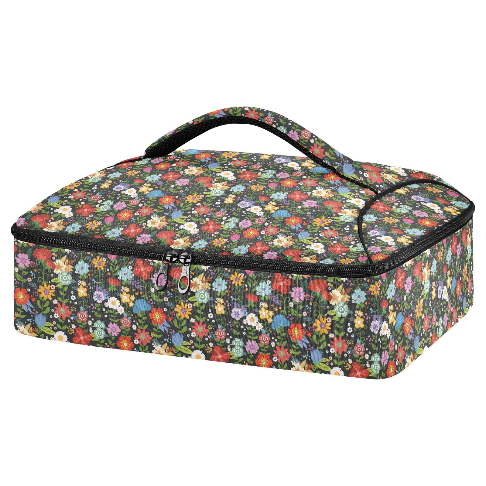 Blooming Flowers Double Insulated Casserole Carrier For Hot or Cold Food, Expandable Hot Food Carrier Bag, Insulated Food Bag for Parties, Beach, Picnic, Camping