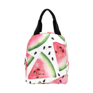 zaaprintblanket Custom Name Lunch Bag For Men Women Personalized Red Pink Watermelon Cooler Lunch Box Portable with Name for Unisex Adult Gift Workout Camping