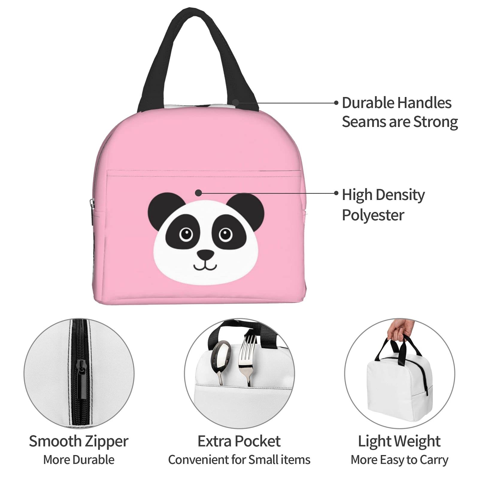 Funny Panda Lunch Box Travel Bag Picnic Bags Insulated Durable Shopping Bag Back To School Reusable Waterproof Bags For Man Woman Girls Boys