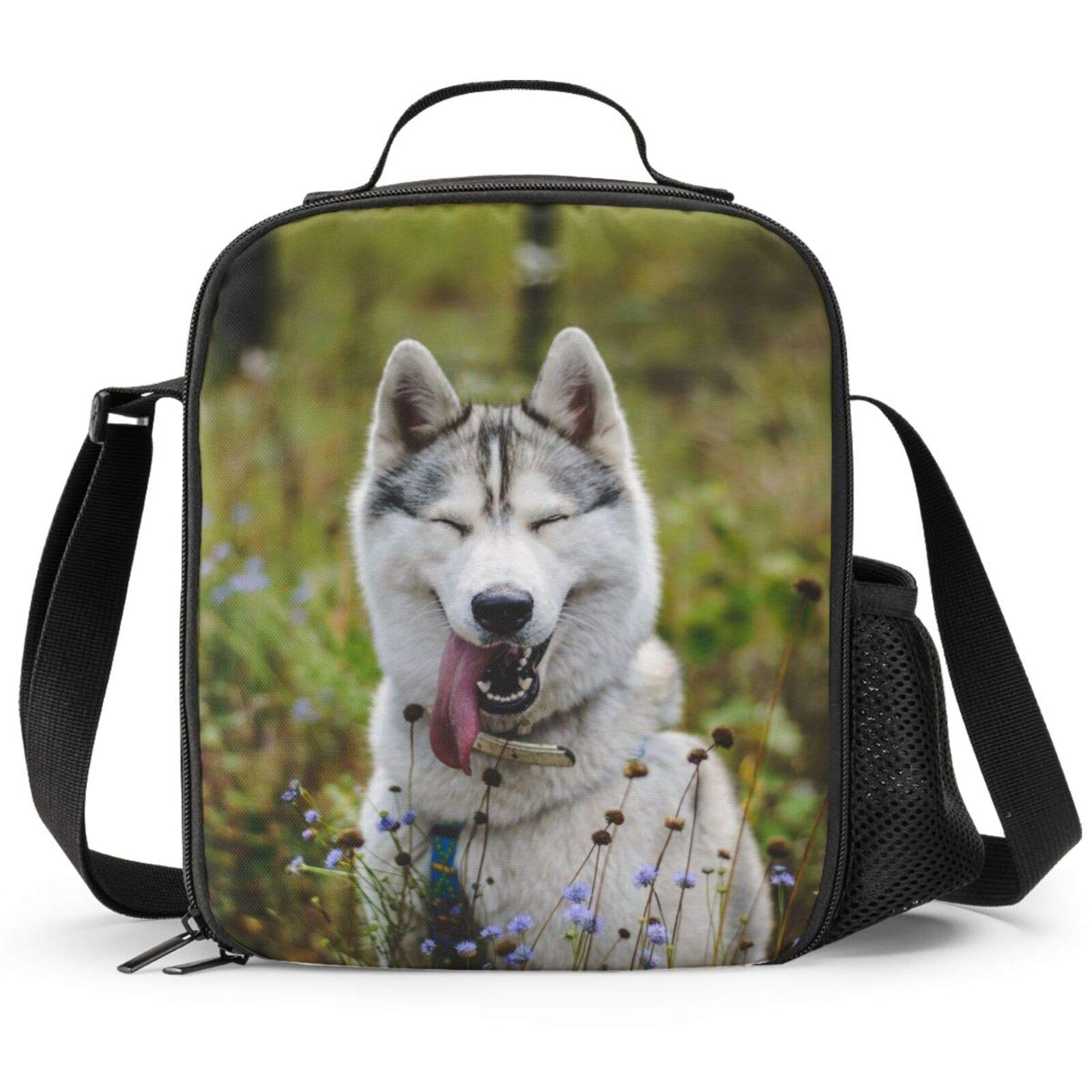 PrelerDIY Husky Lunch Box - Insulated Lunch Box for Kids Funny 3D Design with Side Pocket & Shoulder Strap Lunch Bag Perfect for School/Camping/Hiking/Picnic/Beach/Travel