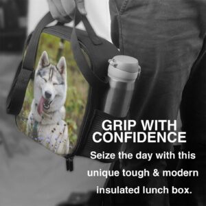 PrelerDIY Husky Lunch Box - Insulated Lunch Box for Kids Funny 3D Design with Side Pocket & Shoulder Strap Lunch Bag Perfect for School/Camping/Hiking/Picnic/Beach/Travel