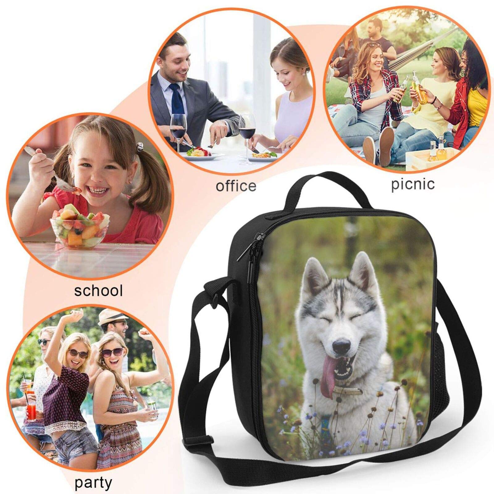 PrelerDIY Husky Lunch Box - Insulated Lunch Box for Kids Funny 3D Design with Side Pocket & Shoulder Strap Lunch Bag Perfect for School/Camping/Hiking/Picnic/Beach/Travel