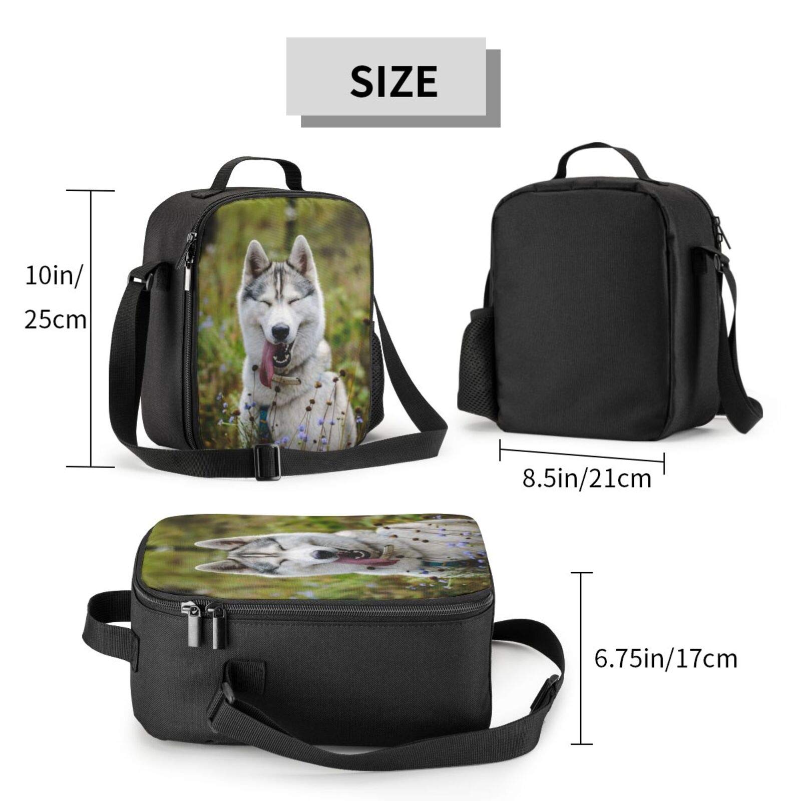 PrelerDIY Husky Lunch Box - Insulated Lunch Box for Kids Funny 3D Design with Side Pocket & Shoulder Strap Lunch Bag Perfect for School/Camping/Hiking/Picnic/Beach/Travel