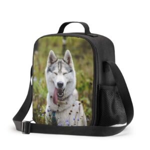 PrelerDIY Husky Lunch Box - Insulated Lunch Box for Kids Funny 3D Design with Side Pocket & Shoulder Strap Lunch Bag Perfect for School/Camping/Hiking/Picnic/Beach/Travel