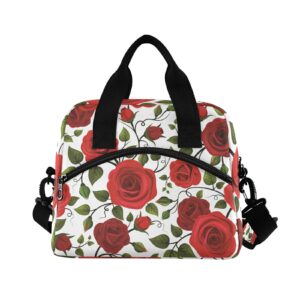 ALAZA Red Roses(c4) Lunch Bags for Women Leakproof Crossbody Lunch Bag lunch Box Lunch Cooler Bag for Women,Nurse,Teachers(226ya6a)