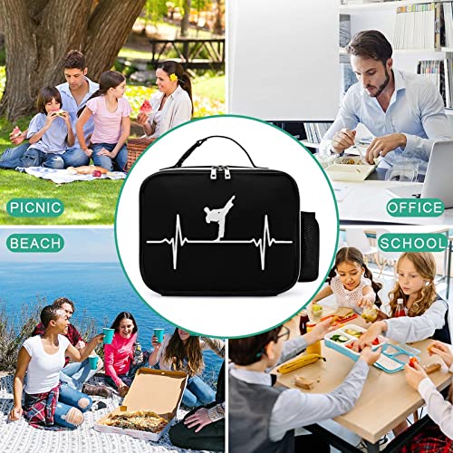 Karate Heartbeat Lunch Bag Reusable Insulated Handbag Detachable Leather Box Handle Meal Prep Holder for Picnic Office