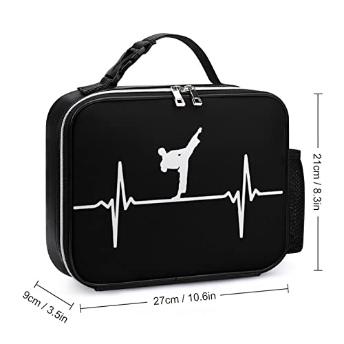 Karate Heartbeat Lunch Bag Reusable Insulated Handbag Detachable Leather Box Handle Meal Prep Holder for Picnic Office