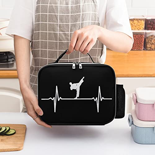 Karate Heartbeat Lunch Bag Reusable Insulated Handbag Detachable Leather Box Handle Meal Prep Holder for Picnic Office