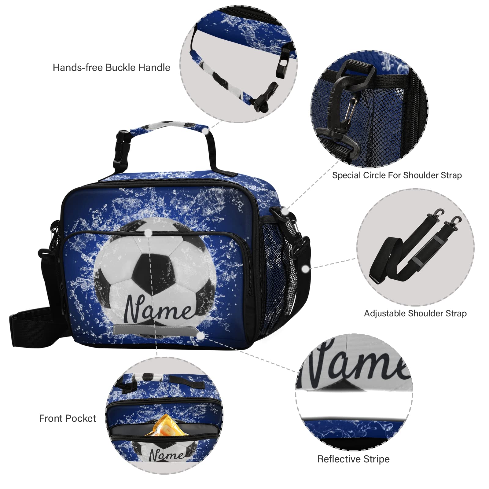 Glaphy Custom Soccer Lunch Bag for Boys Kids, Football Personalized Your Name Lunch Tote Bags Insulated Lunch Box for Office Work School Picnic