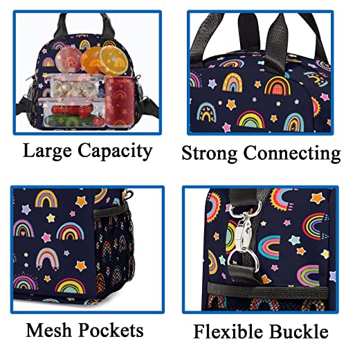 Reusable Insulated Lunch Bag for Boys and Girls, Rainbow Cooler Lunch Box with Adjustable Removable Shoulder Strap for Women, Lunch Tote Bag with Side Pockets for Picnic Work Gym Outdoors