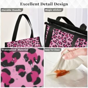 Sletend Insulated Lunch Bag Pink Leopard Print Leakproof Cooler Lunch Tote For Adults & Kids,Wide Open Foldable Portable Lunch Tote, for Office Work School Picnic Beach