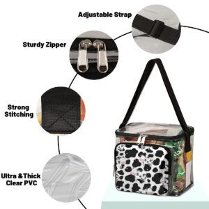 bisibuy Animal Cows Print Clear Lunch Bag Stadium Approved PVC Plastic See Through Lunch box with Adjustable Strap for Sports Events Concerts Office