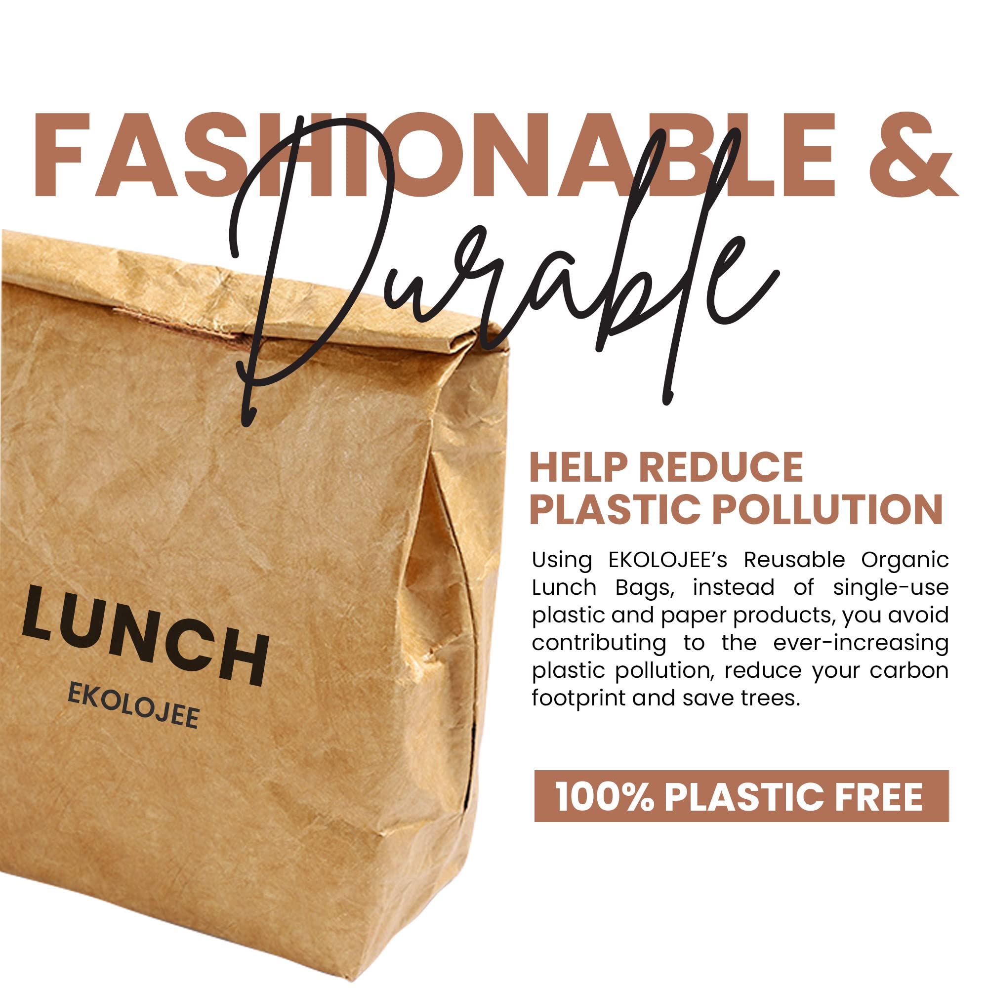 EKOLOJEE Insulated Paper Reusable Lunch Bag | Insulated Durable For Cold And Hot Food And Snacks | Insulated Canvas Lunch Bags, Brown Paper Bag | Classic Worthbuy Lunch Bag For Men & Women