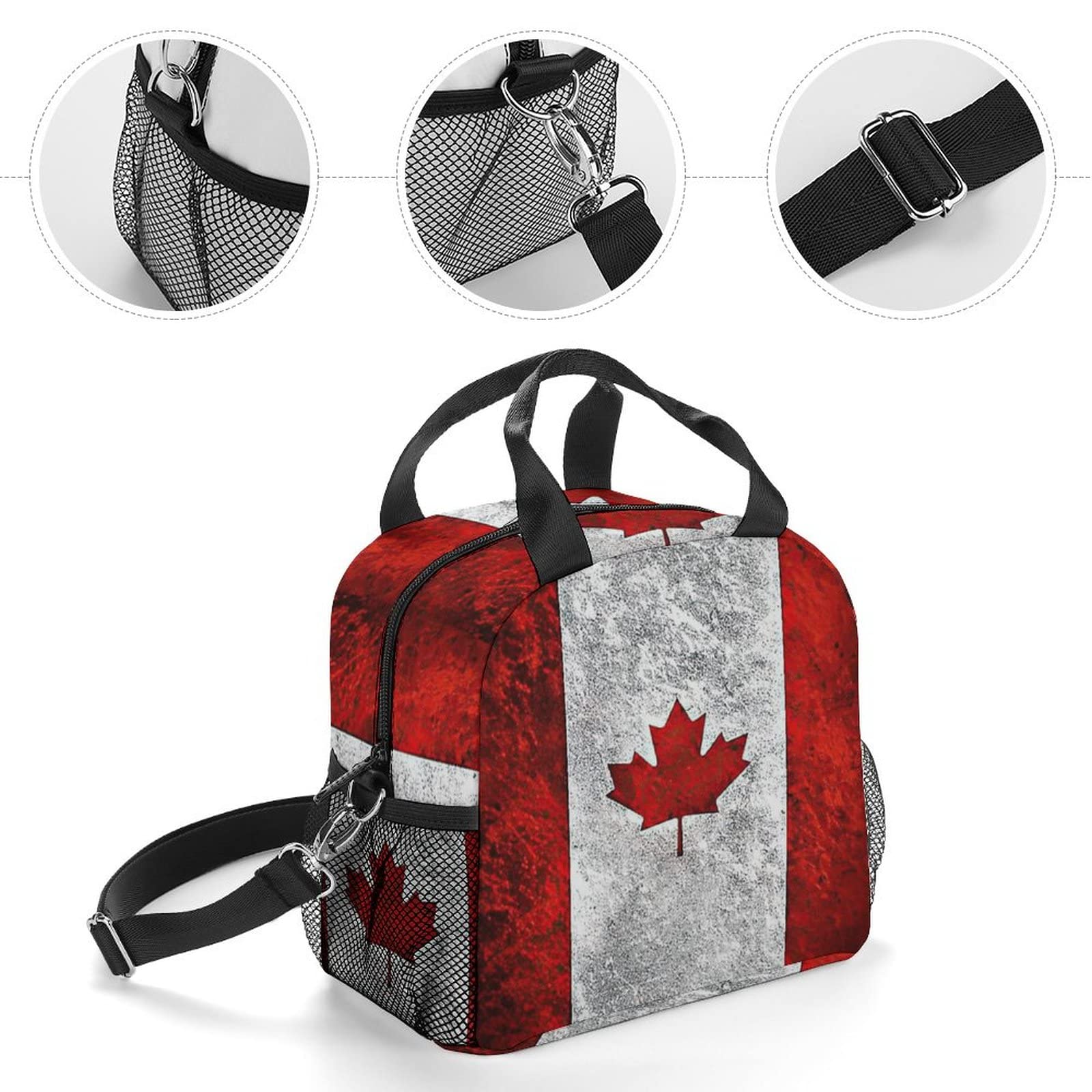 Lunch Box Women Boys Girls Canada Flag Lunch Bag Insulated Thermos Tote with Water Bottle Holder & Removable Shoulder Strap for Back to School Travel Work