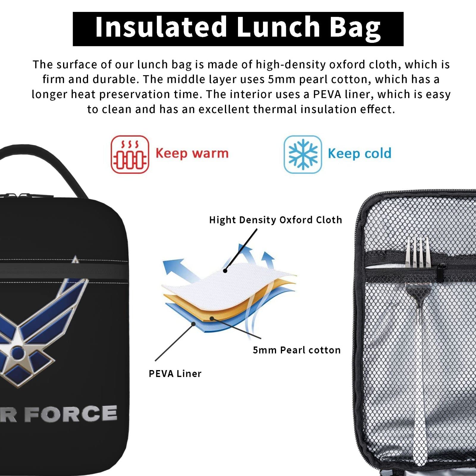 American Air Force Lunch Box Insulated Lunch Bag for Women Men Reusable Cooler Tote Bags for Work Picnic Outdoor