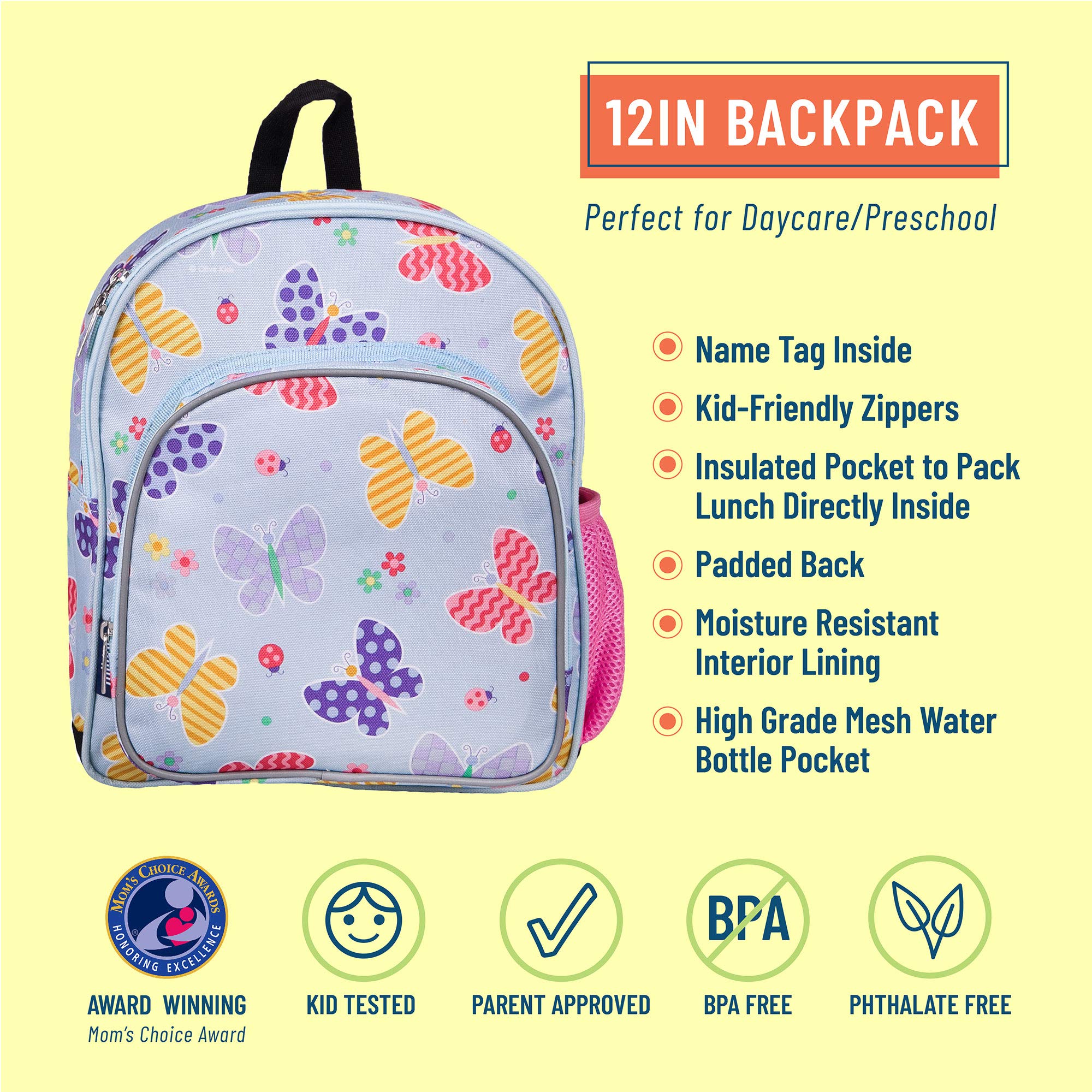 Wildkin 12 Inch Backpack Bundle with Insulated Lunch Box Bag (Butterfly Garden)