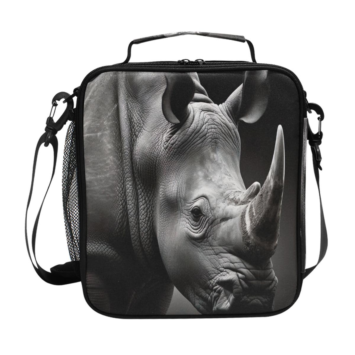 Kigai High Alert Rhino School Lunchbox for Boys Girls,Insulated Lunch Tote Bag with Adjustable Strap,Leakproof and Durable Lunch Cooler for Work Office