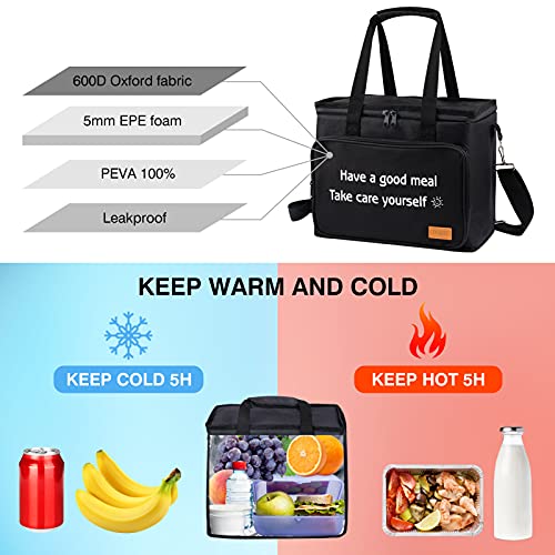 COCEQUC Large Lunch Bag, Reusable Insulated Cooler Lunch Bag, 15L Lunch Box Organizer with Adjustable Shoulder Strap for Travel Camping Hiking Beach Swimming