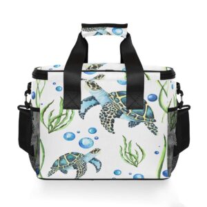 ALAZA Watercolor Sea Turtles and Seaweed Bubbles Large Capacity Cooler Tote Insulated Lunch Bag Lunch Cooler Bag